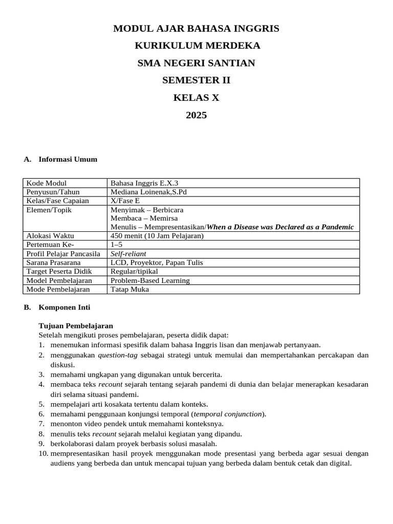 Modul Ajar Bing Unit 3 | PDF