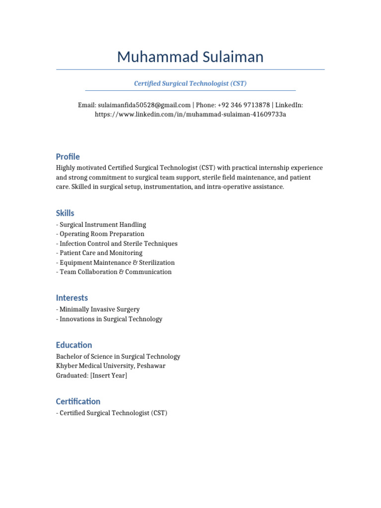 Certified Surgical Technologist Profile | PDF