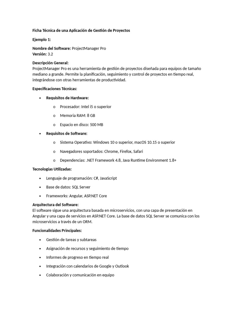 Ejemplo Ficha Tecnica | PDF | Software | .NET Framework