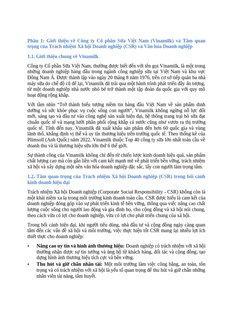 Phan Tich CSR VHDN Vinamilk | PDF
