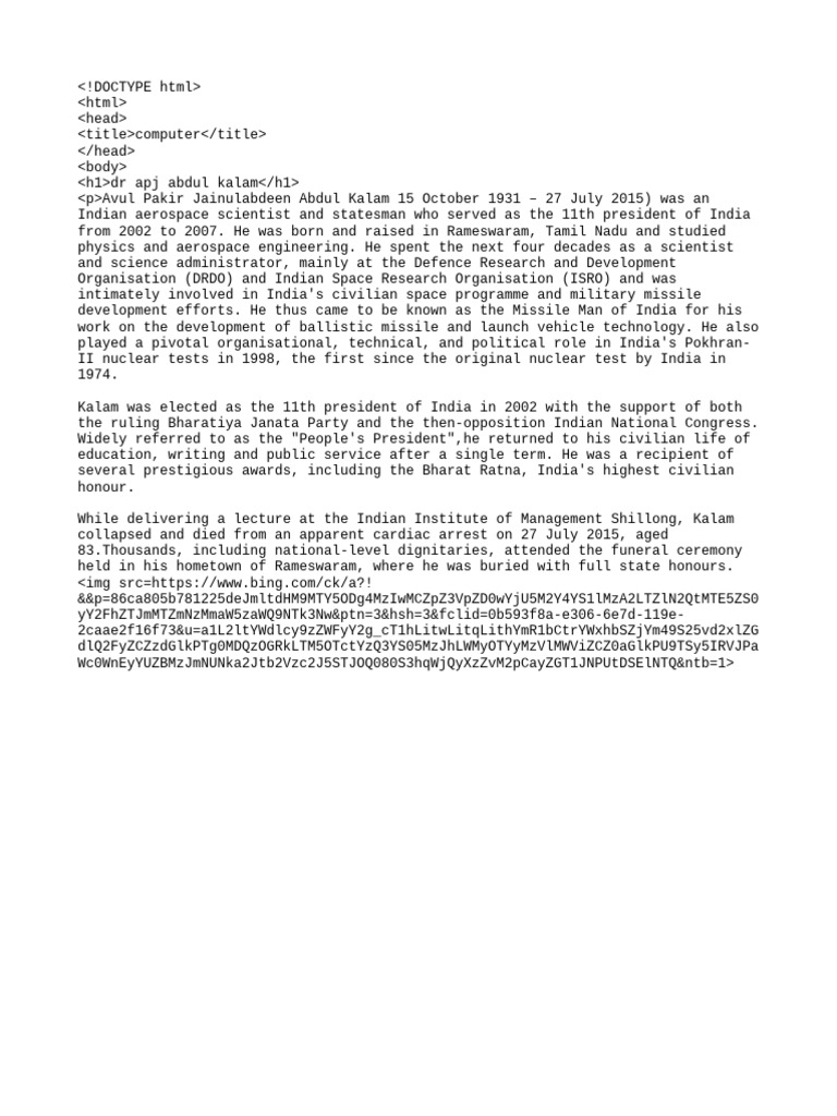 DOCTYPE HTML Abdul Kalam-Divi's | PDF