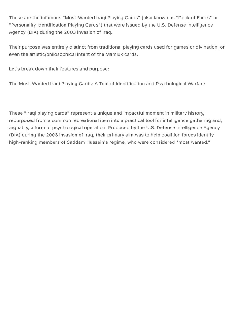 Most-Wanted Iraqi Playing Cards Explained | PDF | Playing Cards ...