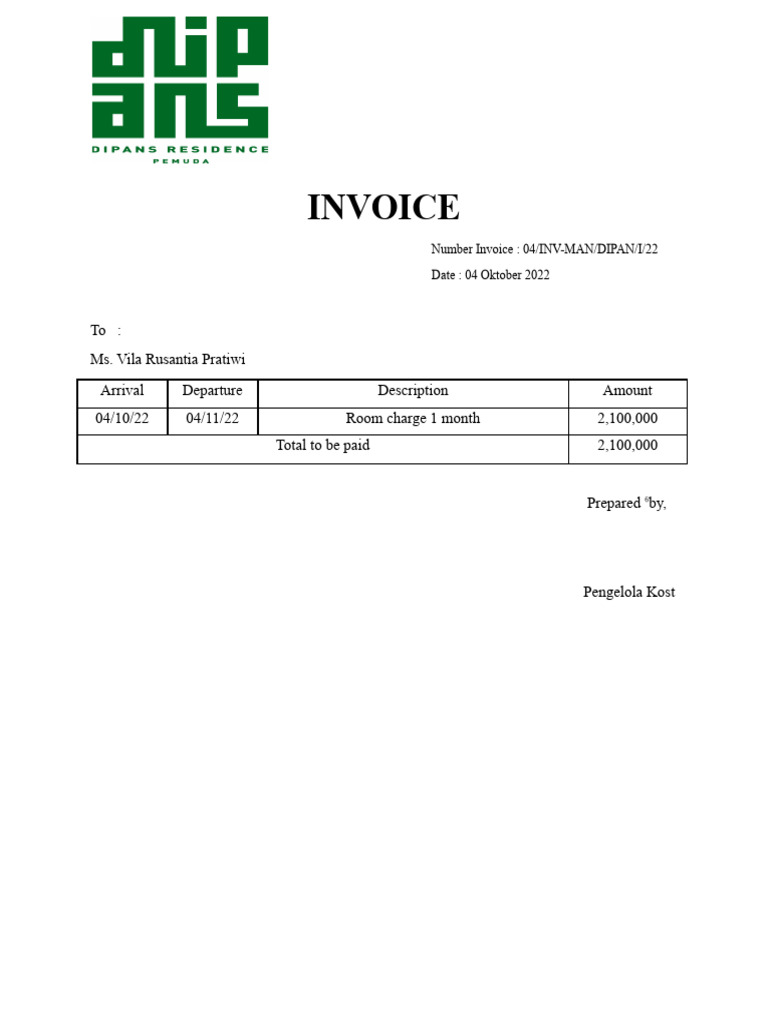 Invoice Vila Oktober | PDF