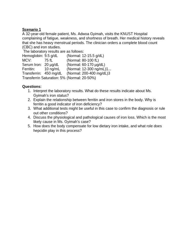 Iron Deficiency and Overload Case Studies | PDF