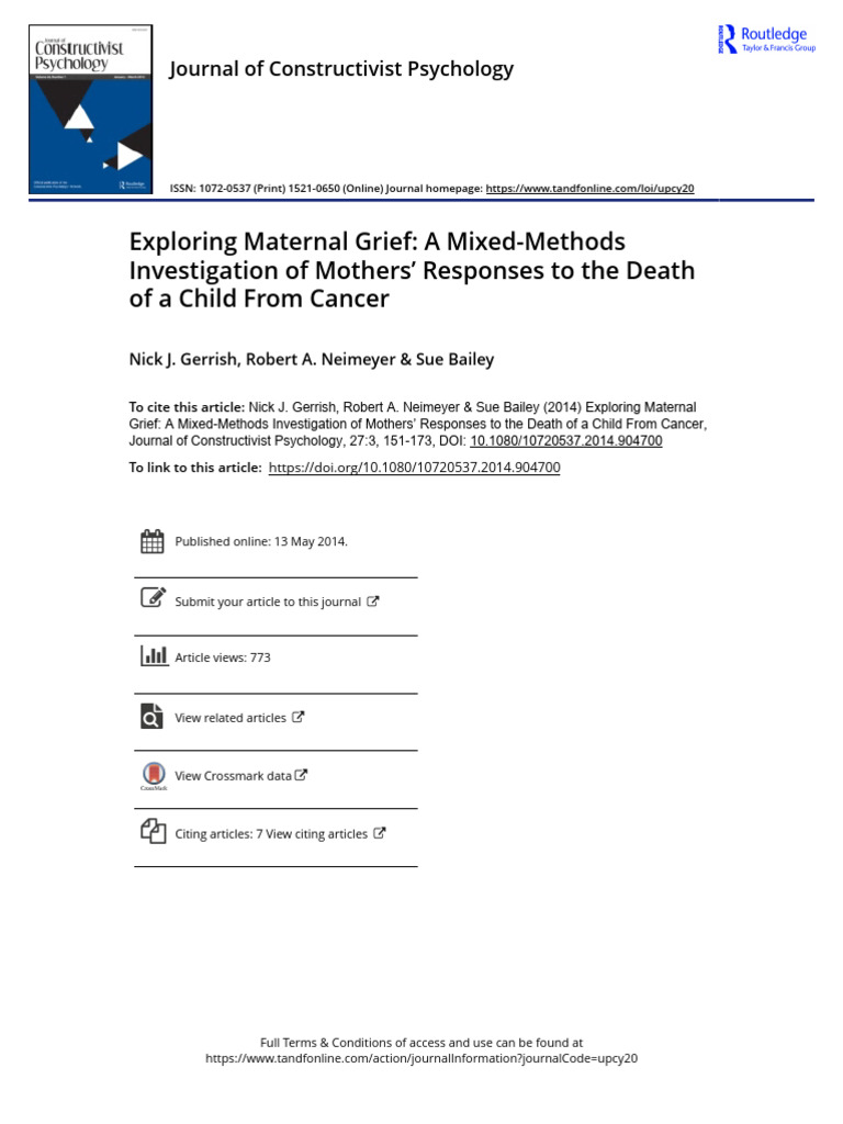 Maternal Grief Responses to Child's Cancer | PDF | Grief | Behavioural ...