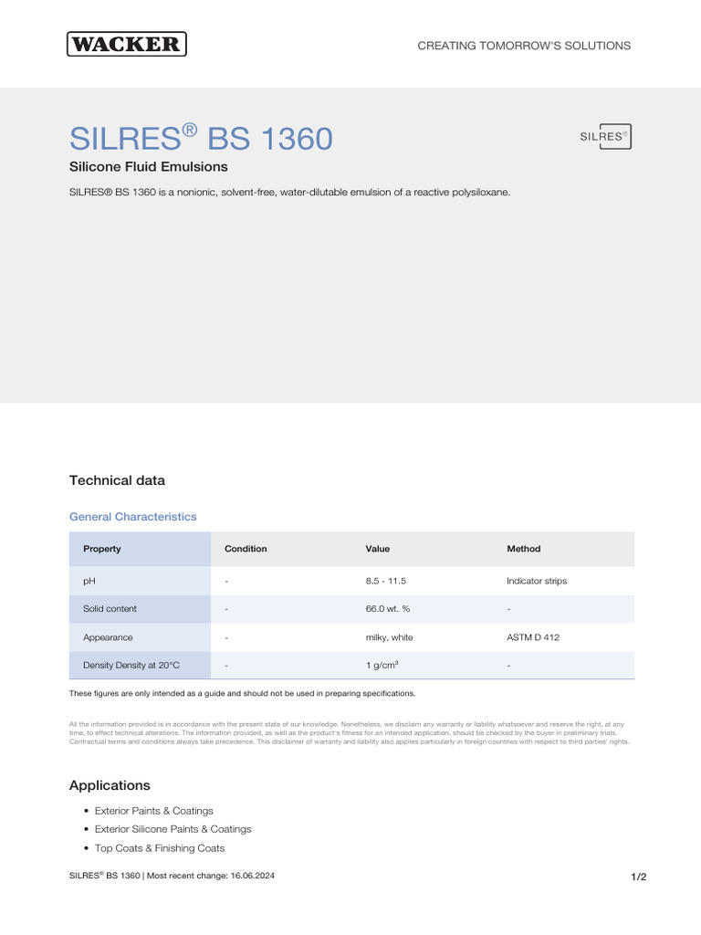 SILRES BS 1360 Hoja de Datos | PDF | Paint | Materials