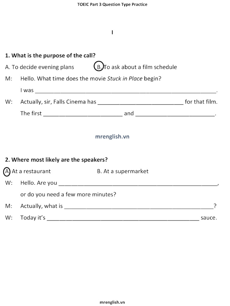Part 3 Question Type Practice | PDF