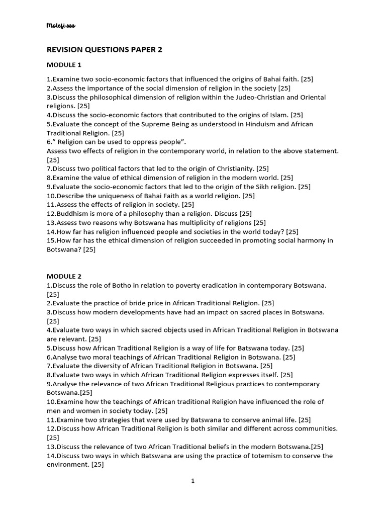 Revision Questions Paper2 | PDF | Faith | Marriage