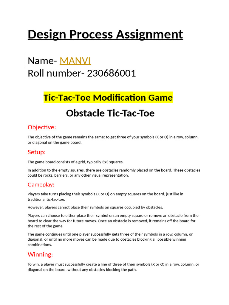 Tic Tac Toe Modification Game | PDF