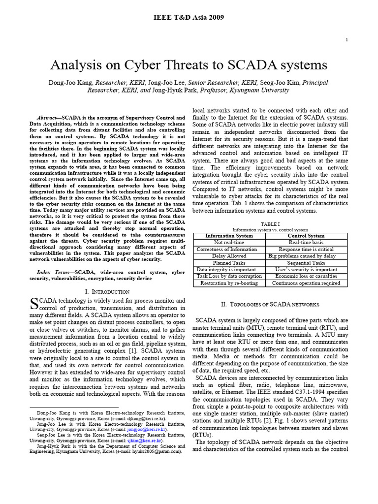 Analysis On Cyber Threats To SCADA Systems | PDF | Scada | Computer Security