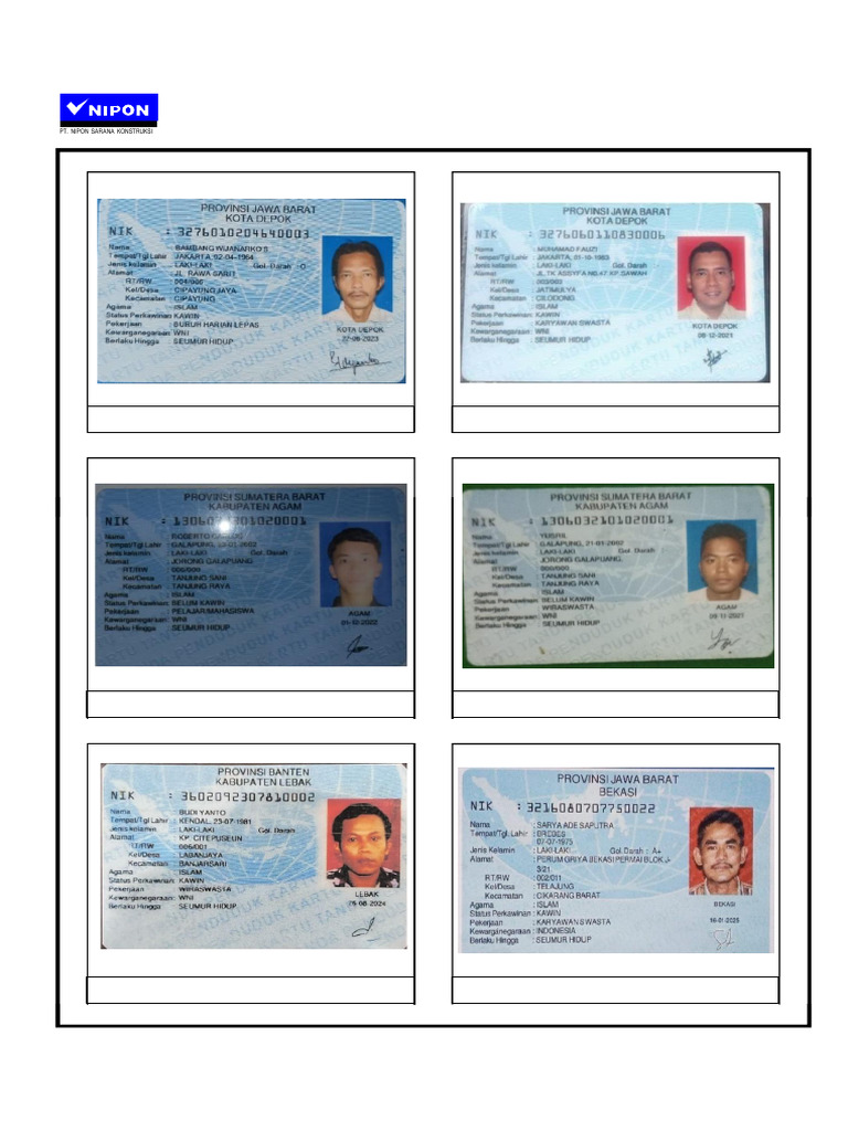 Personnel Identity Data / Copy KTP: Bambang Wijanarko (Chief SPV) M ...