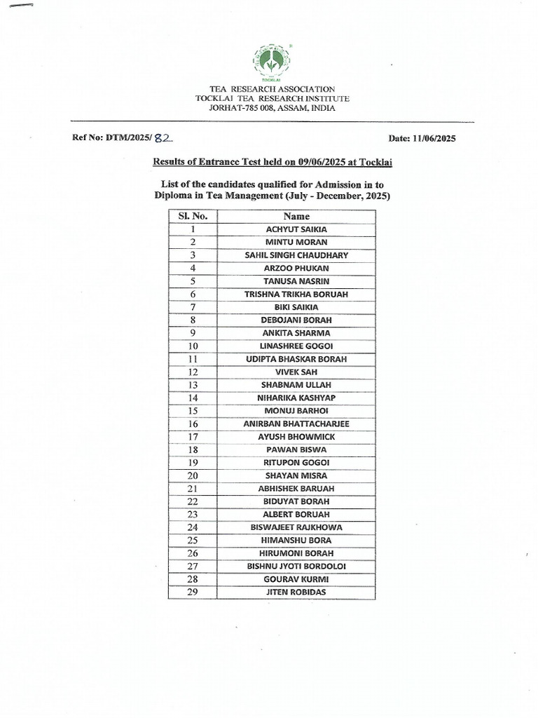 DTM Entrance Result Notice | PDF