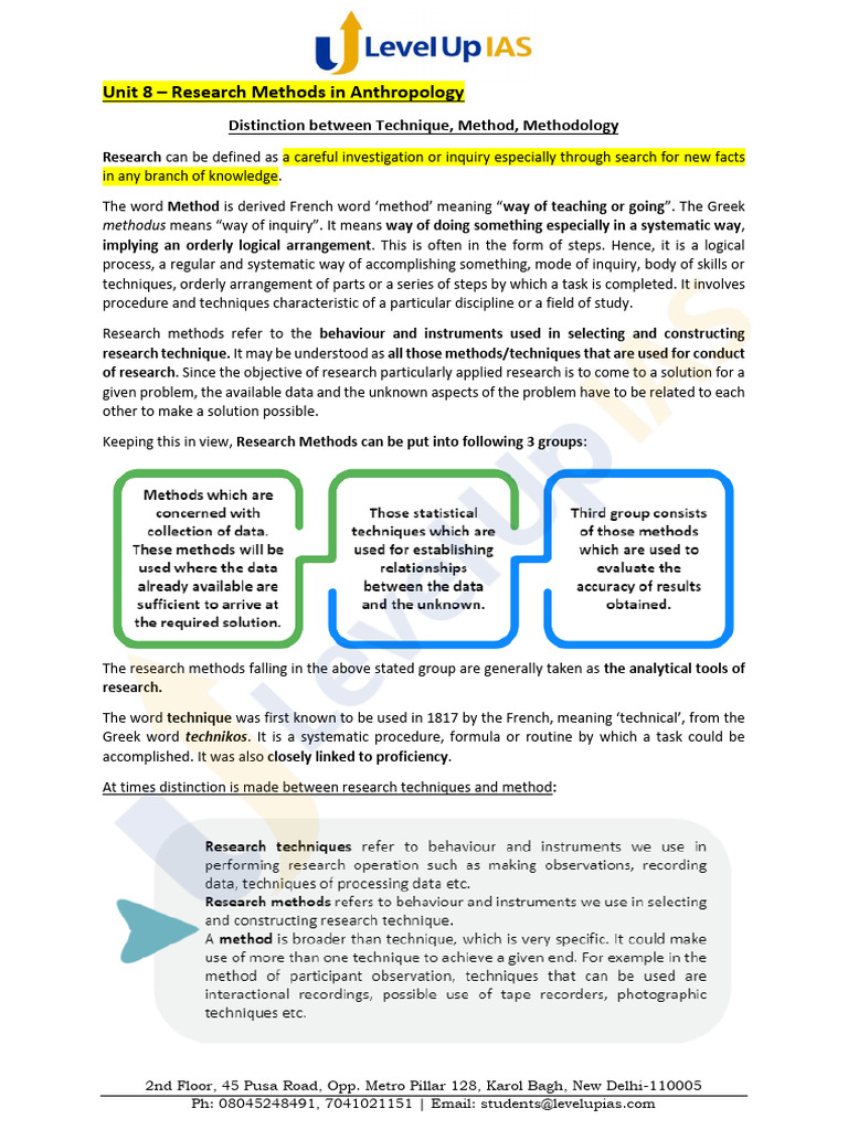 Handout 15 Unit 8 Research Methods Pdf Anthropology Methodology
