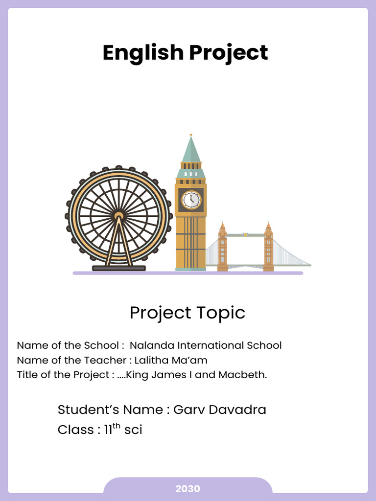 English Project Assessment Cover Page Document in White Purple Fun ...