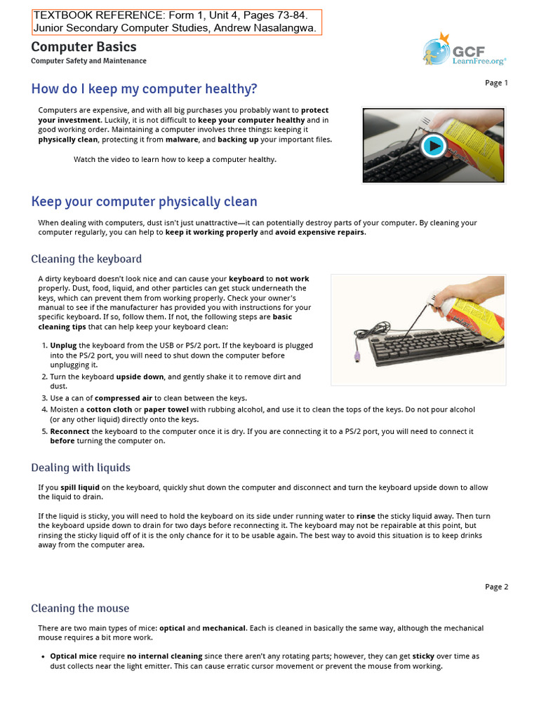 Computer Basics - Computer Safety and Maintenance | PDF | Malware | Antivirus Software