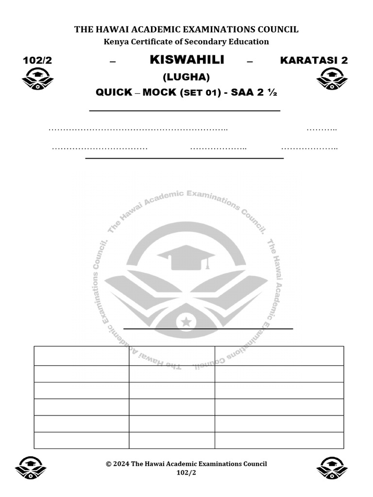 Hawai Kisw PP2 QS Set 01 - Quick Mock | PDF