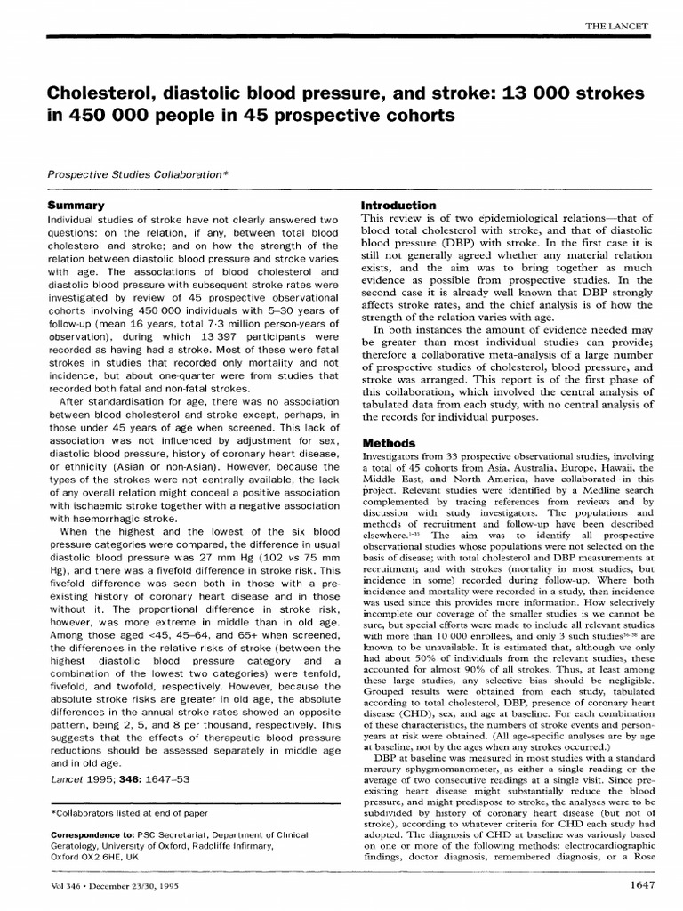 Cholesterol Diastolic Blood Pressure and Stroke 13 000 Strokes I 1995 ...