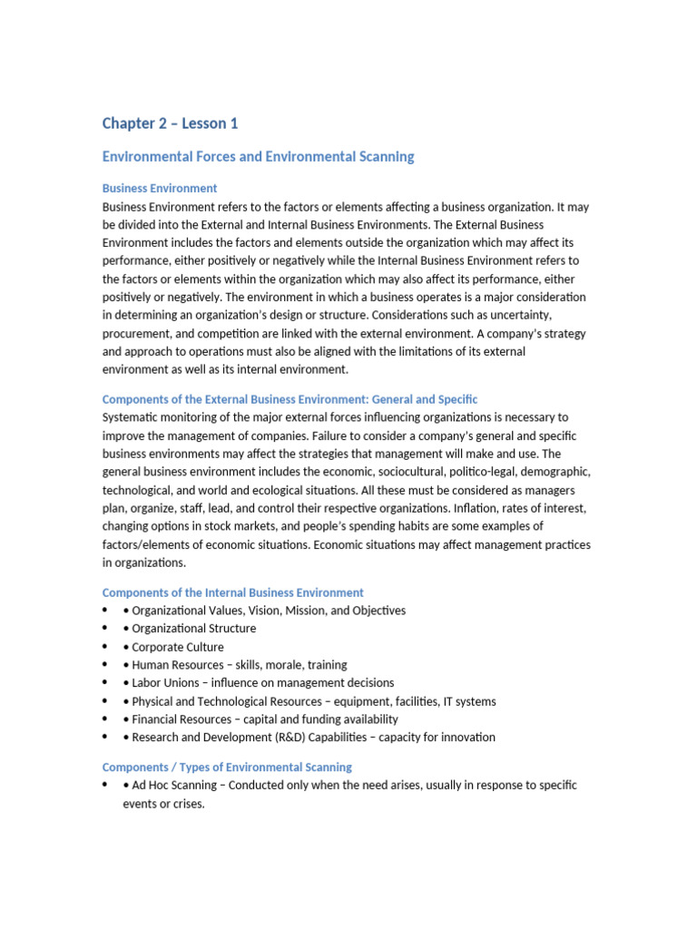 Environmental Forces and Environmental Scanning Lesson1 UPDATED | PDF ...