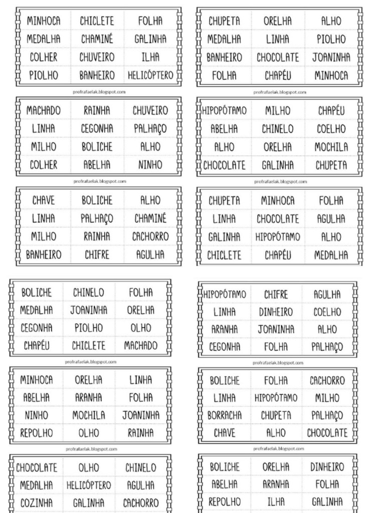 BINGO PALAVRAS COM LH NH E CH | PDF