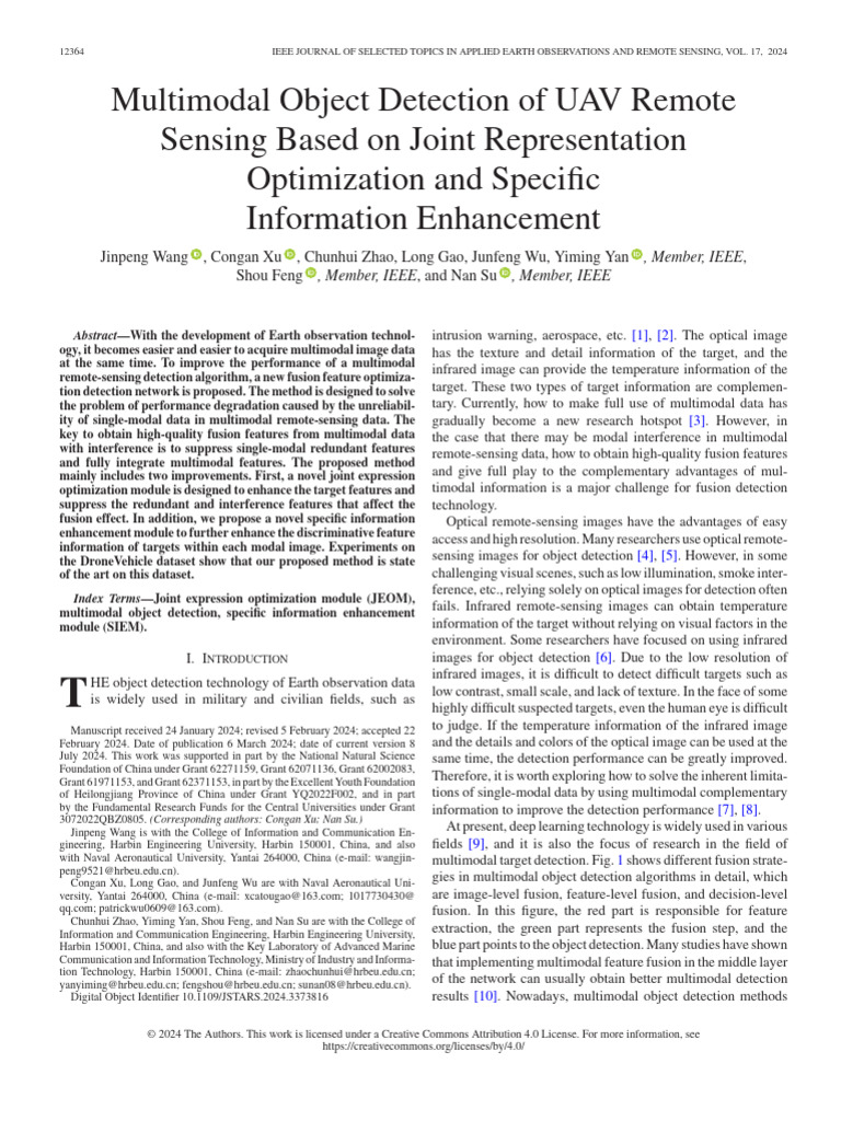 Multimodal Object Detection Of Uav Remote Sensing Based On Joint