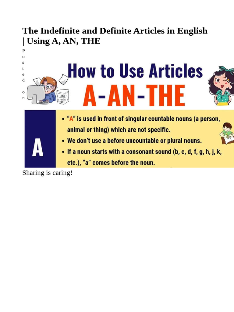 The Indefinite and Definite Articles in English Using A, AN, THE ...