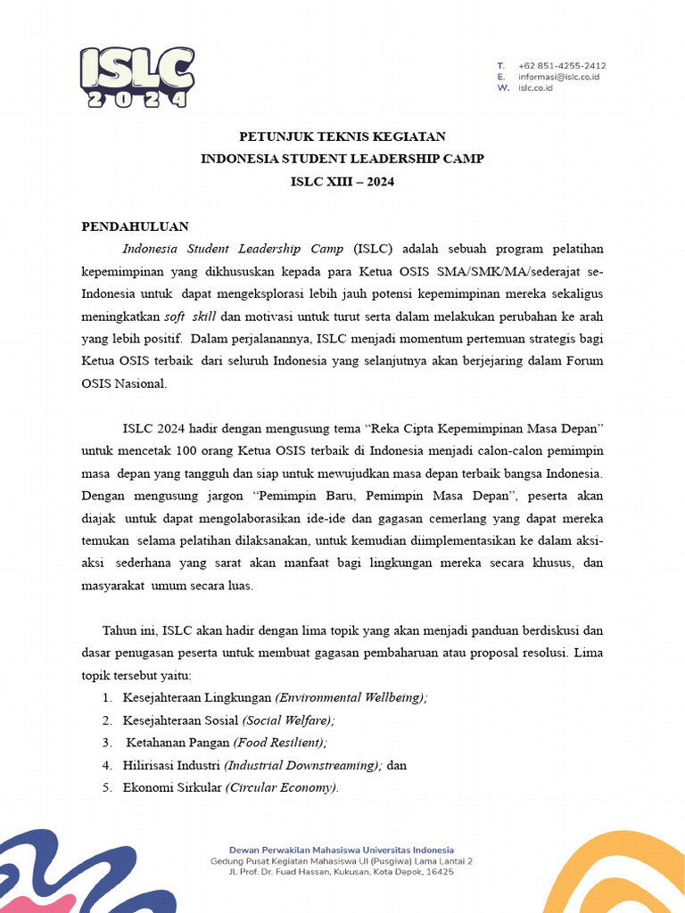 02 - Petunjuk Teknis Kegiatan ISLC XIII 2024 | PDF