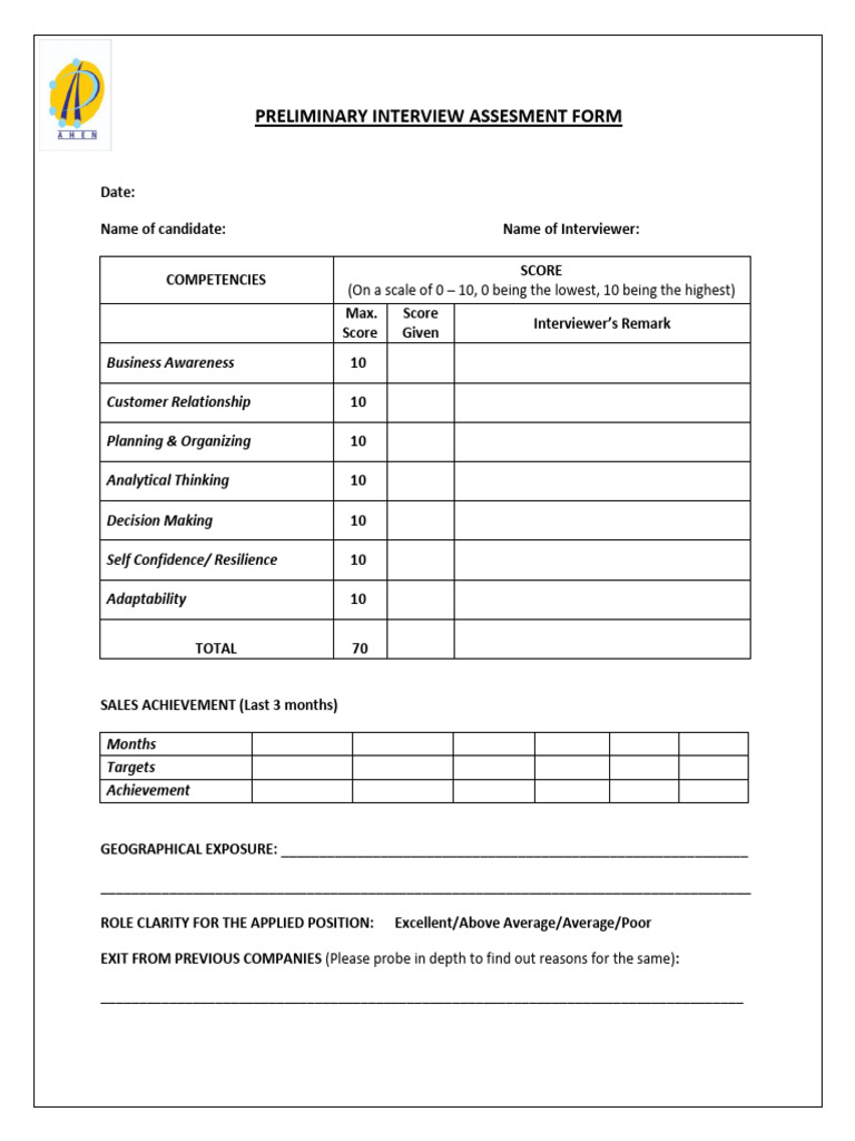 Preliminary Interview Assessment Form | PDF