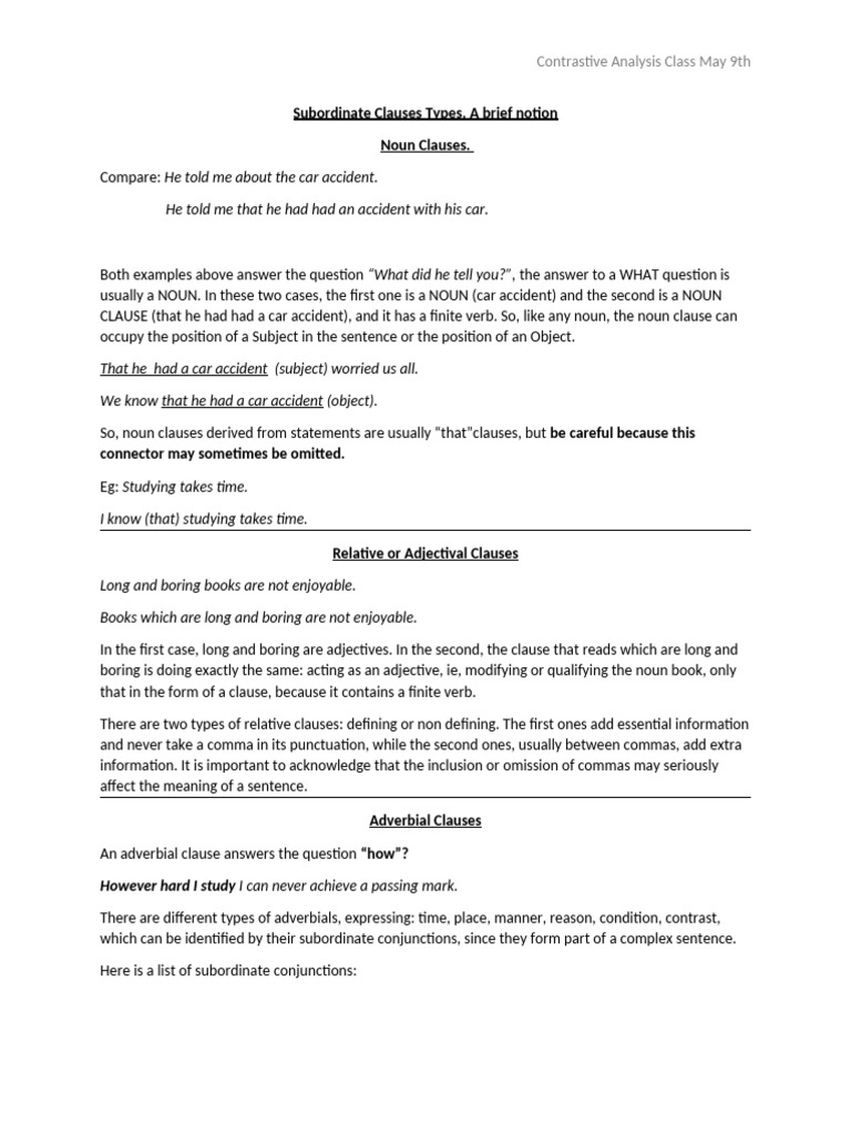 Subordinate Clauses Material | PDF