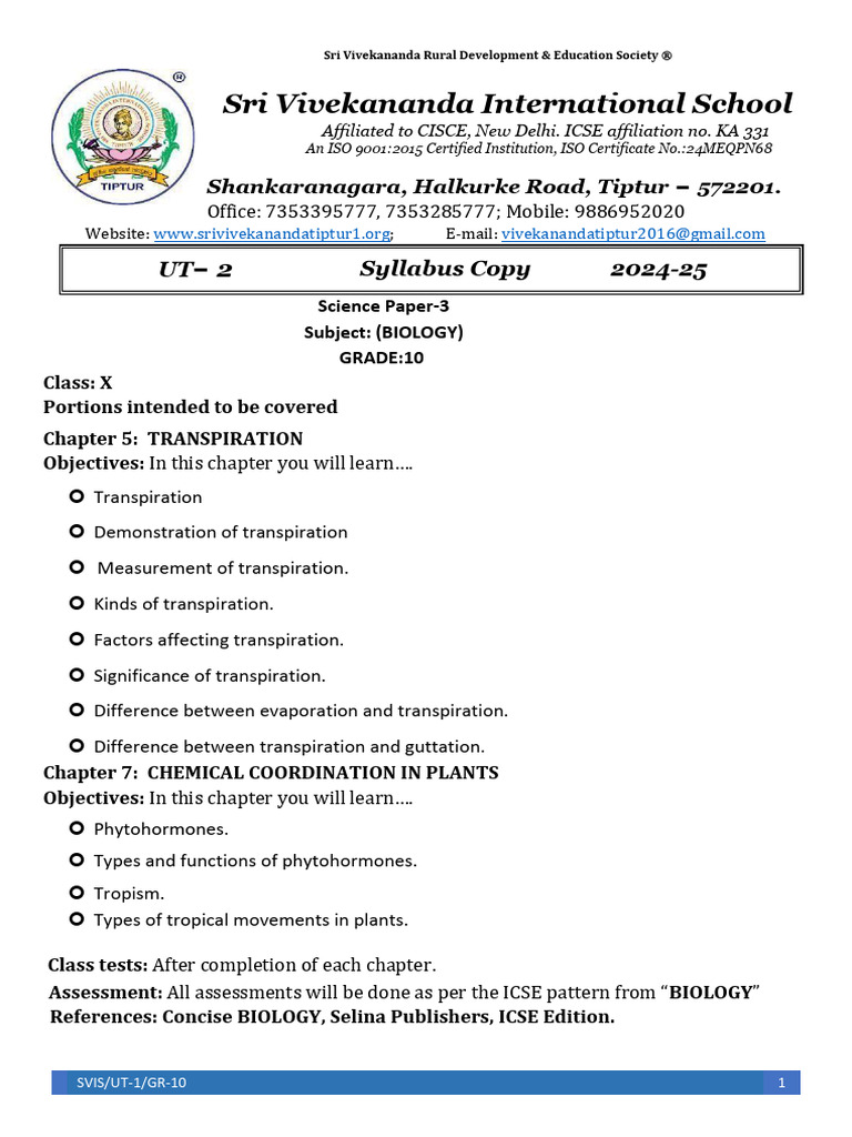 Grade 10 Syllabus Copy For Ut2 | PDF