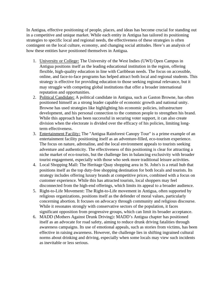 Marketing Strategies and Positioning in Antigua-Week 2-Task 1 | PDF ...