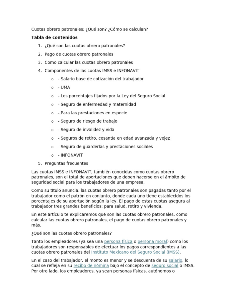 Cuotas Obrero Patronales | PDF | Salario | Desempleo