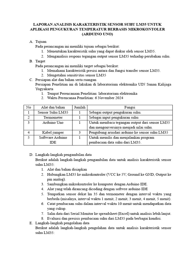 Laporan Analisis Karakteristik Sensor Suhu Lm35 Untuk Aplikasi Pengukuran Temperatur Berbasis ...
