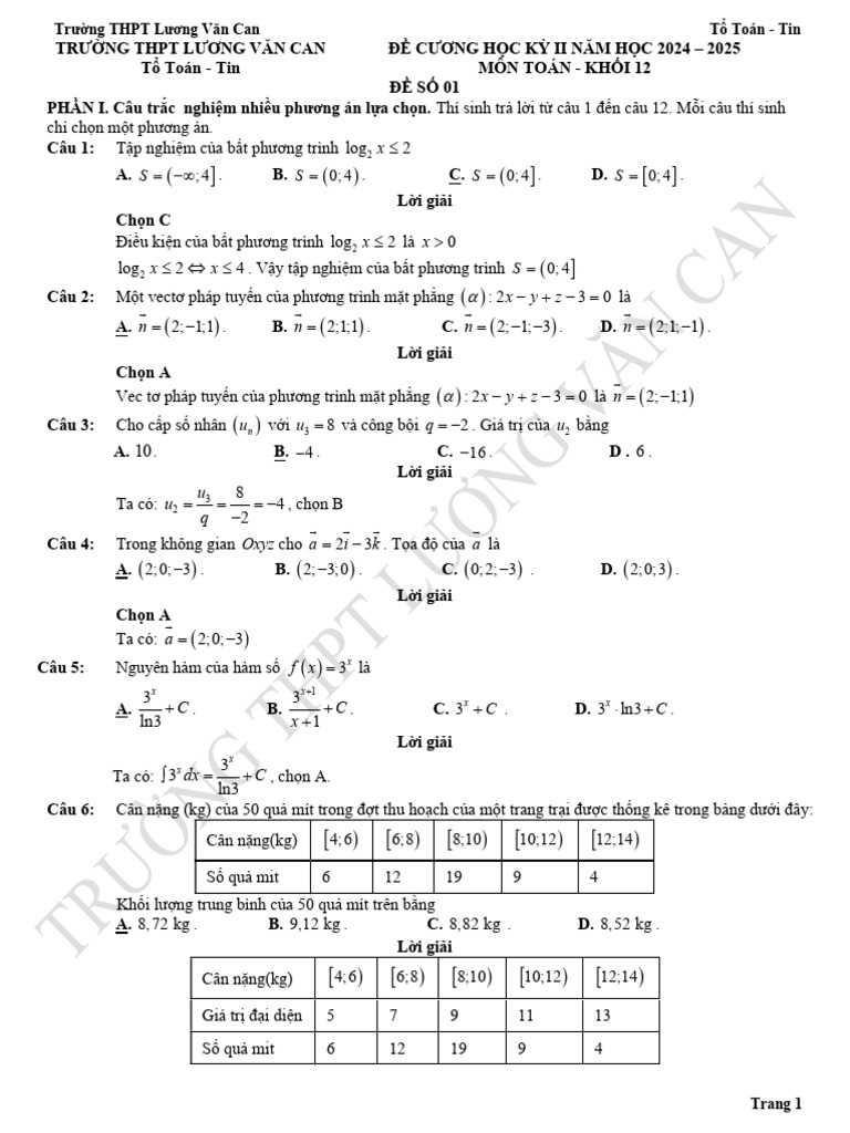 GV_Lớp 12_Đề cương môn Toán HKII năm học 2024-2025 | PDF