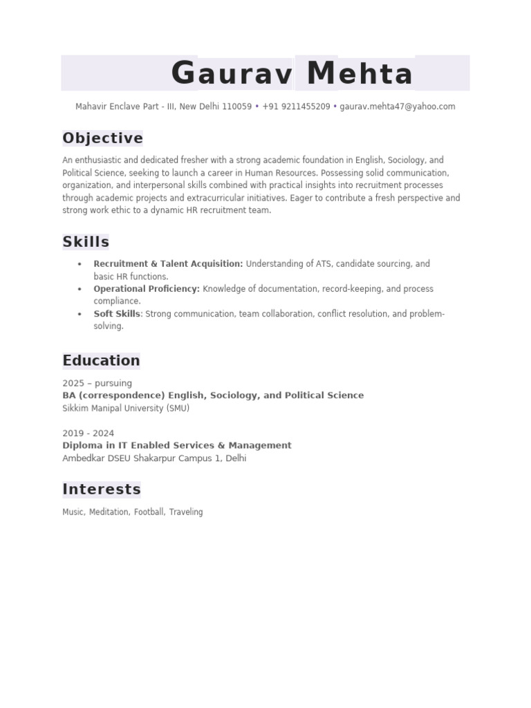 Fresher Gaurav CV | PDF