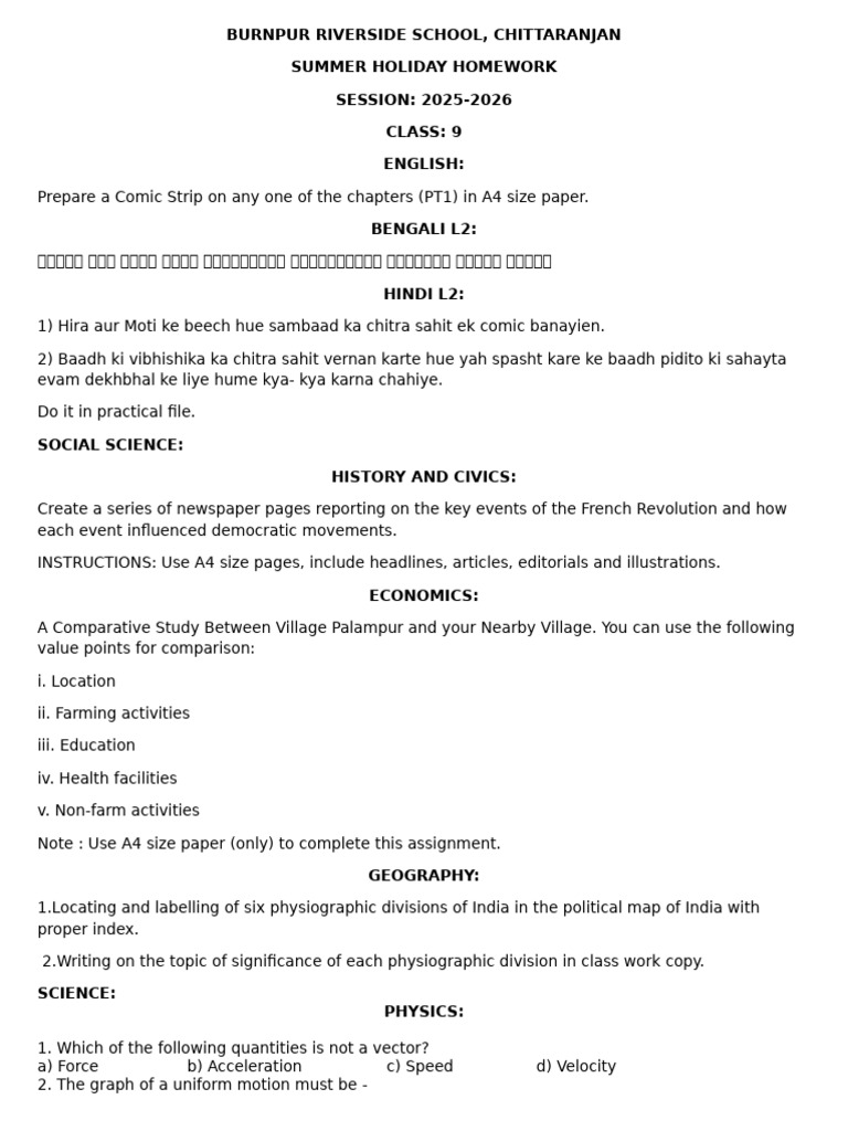 Holiday Homework Session 25-26 Class 9.. | PDF | Cell (Biology)