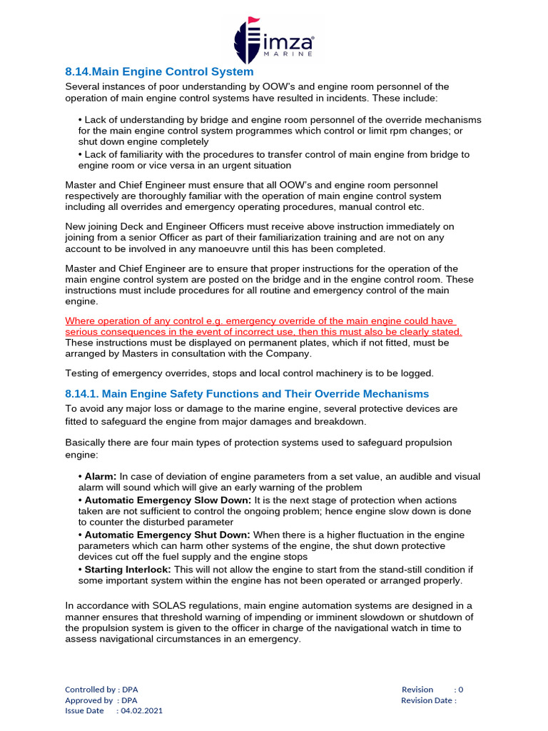 8 14 Main Engine Control System Pdf Emergency Engines