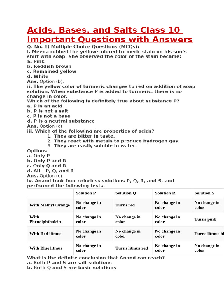 Acids Bases Salts Important Questions and Answers | PDF | Sodium ...