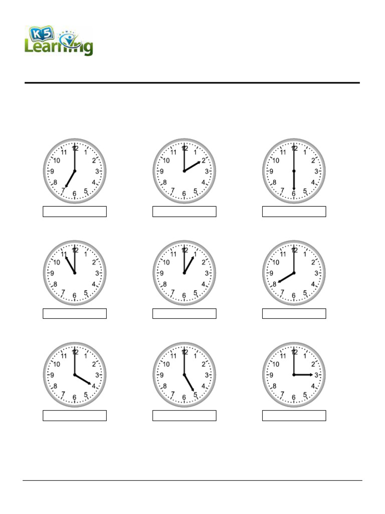 Grade 2 Time Worksheet - Telling Time - Whole Hours | PDF