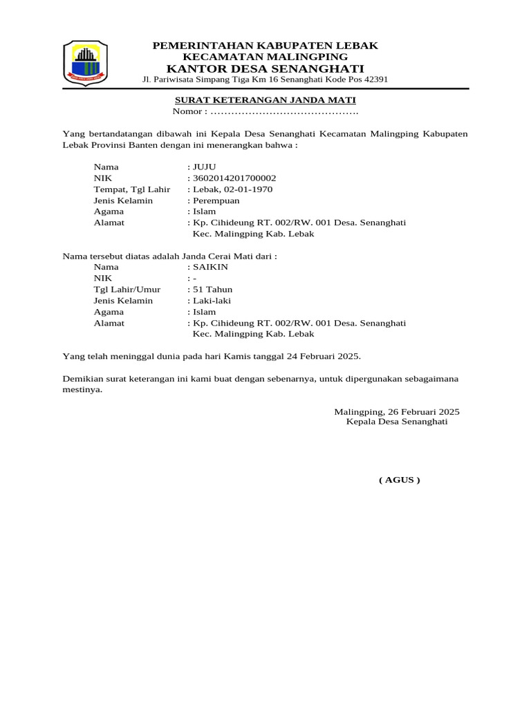 Surat Keterangan Janda | PDF