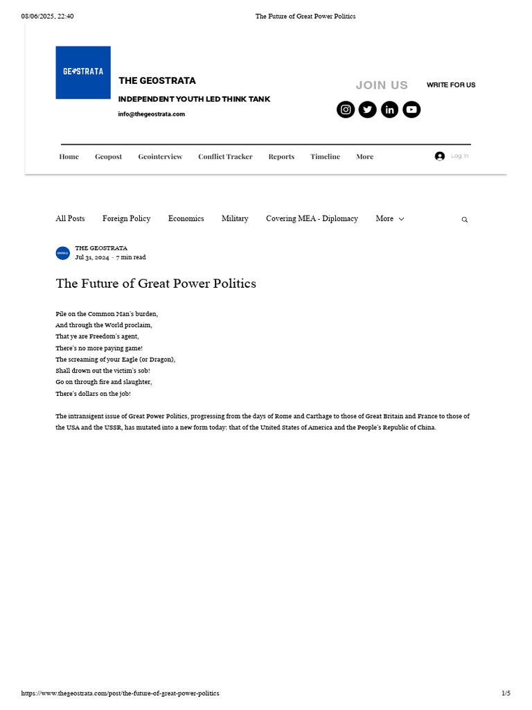 The Future of Great Power Politics | PDF | Global Politics ...
