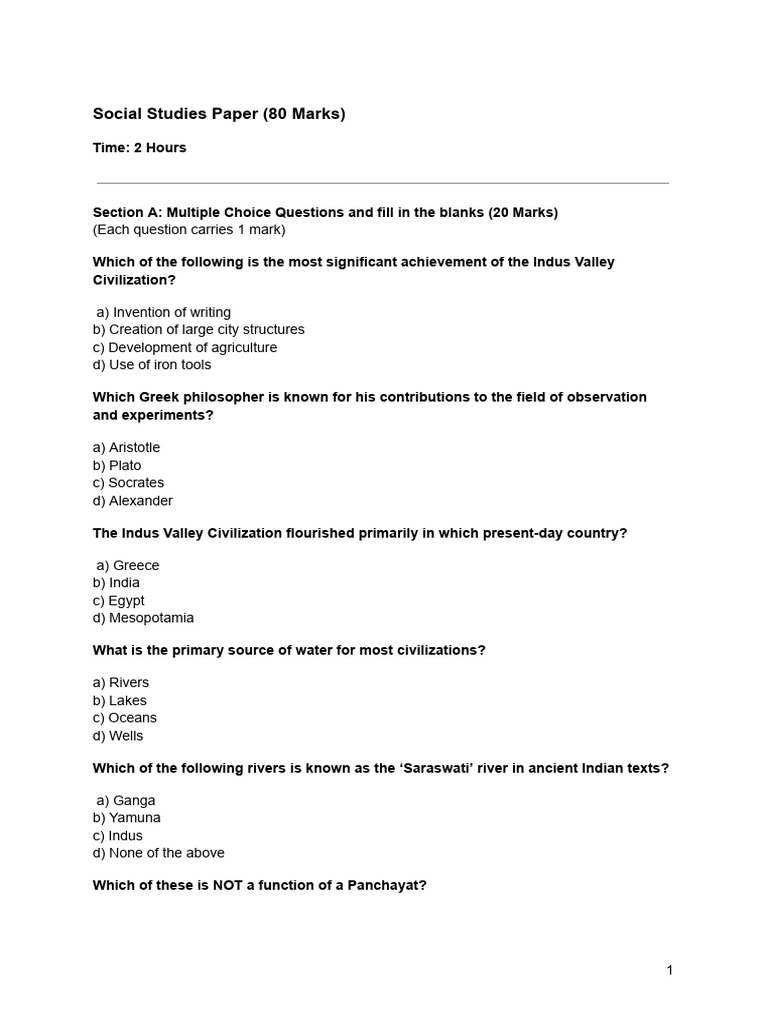 Social Studies Exam: Indus & Greek Civilizations | PDF | Poverty ...