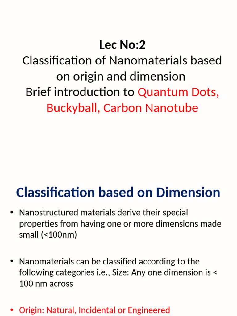 Classification of Nanomaterials by Origin and Dimension | PDF | Carbon ...