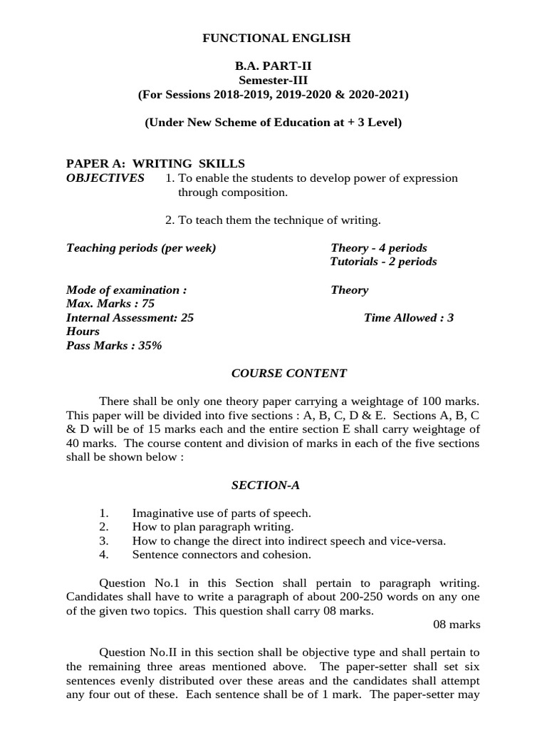 B.A. Part-II (Semester III & IV) Subject - Functional English | PDF ...
