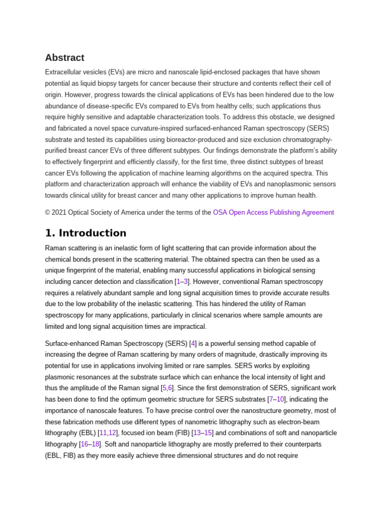 Space Curvature-Inspired Nanoplasmonic Sensor For Breast Cancer Extracellular Vesicle ...