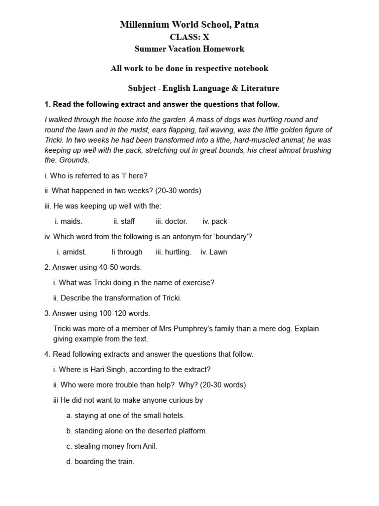 Class 10 Summer Vacation Homework | PDF