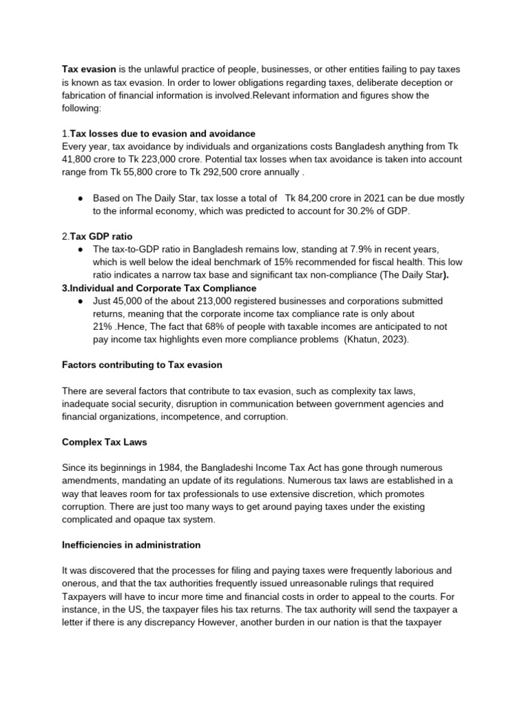 Tax Evasion in Bangladesh | PDF | Taxes | Tax Evasion