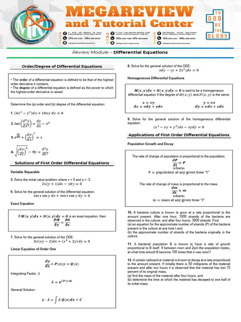 Review Module - Differential Equations | PDF | Differential Equations | Equations