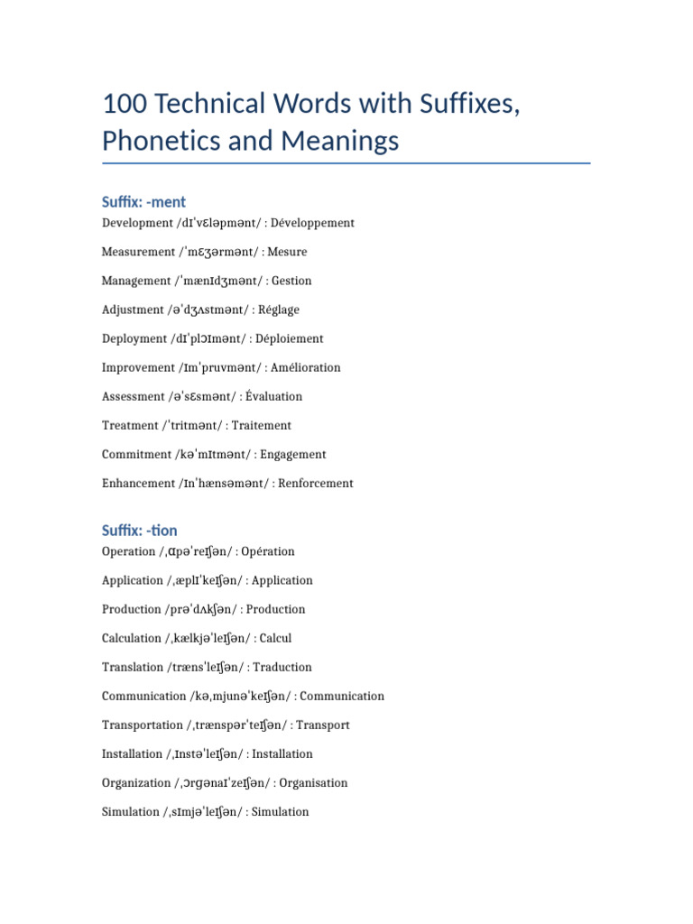 Technical Words Suffixes | PDF