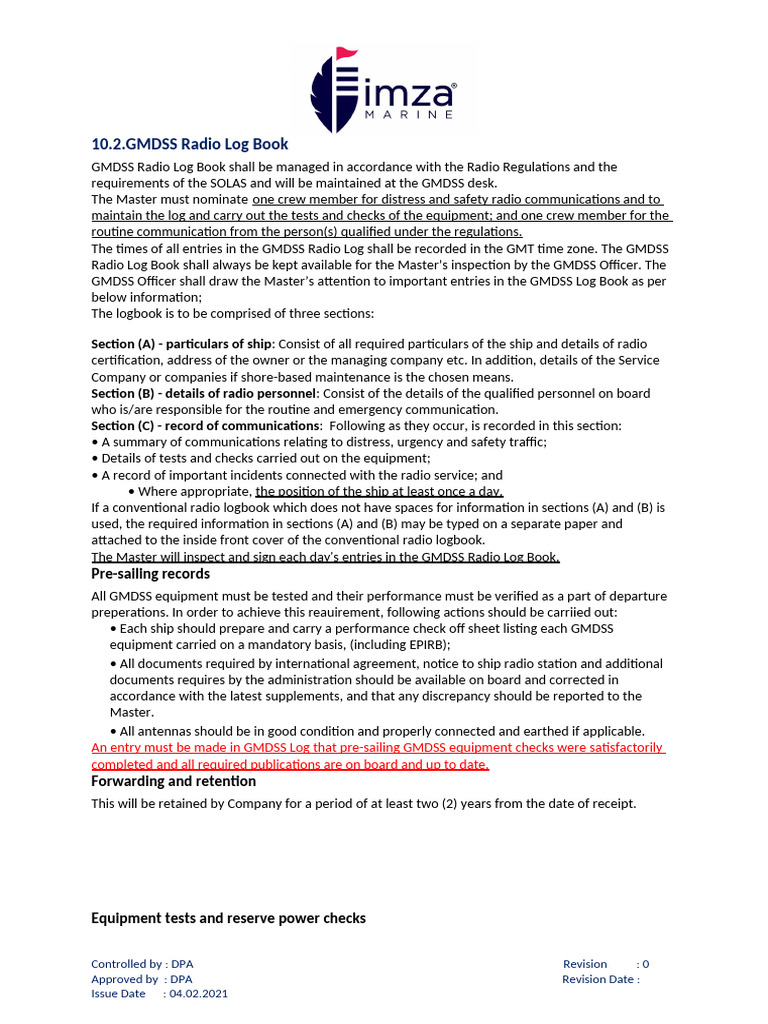 GMDSS Radio Log Book Guidelines | PDF | Wireless | Telecommunications ...