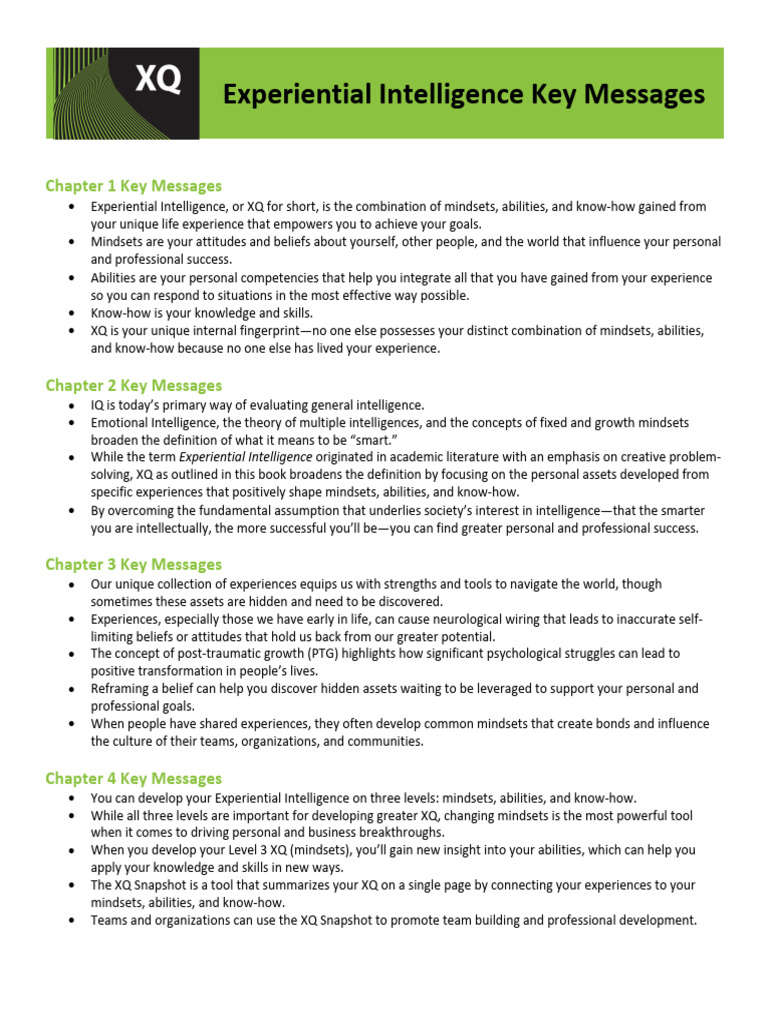 XQ Key Messages by Chapter | PDF | Mindset | Procedural Knowledge